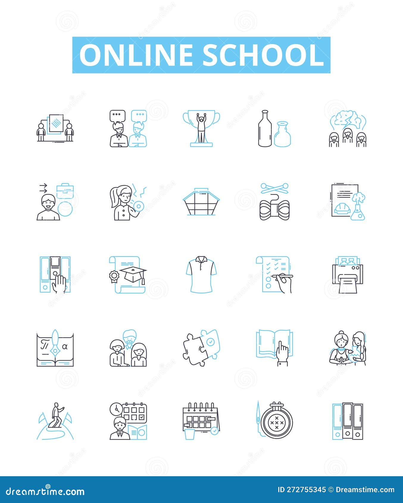 Online School Vector Line Icons Set. E-learning, Virtual, Online ...