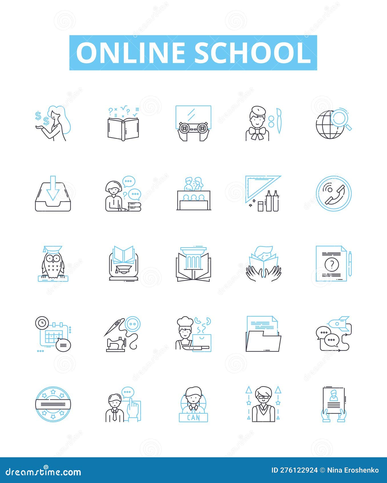 Online School Vector Line Icons Set. E-learning, Virtual, Online ...