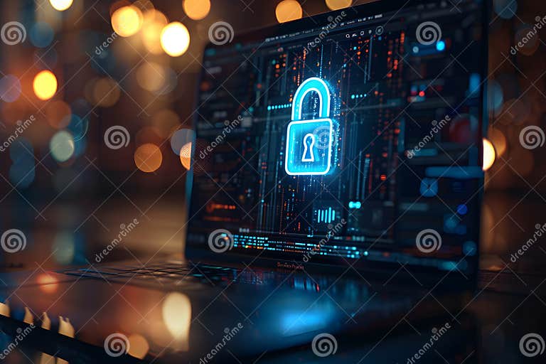 Online Security Concept with Lock Icon on Screen Stock Photo - Image of ...