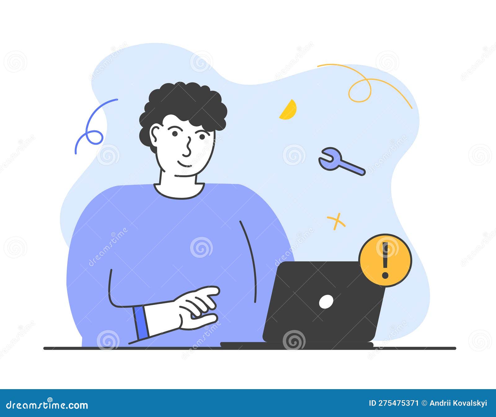 Online Service Concept. Youn Man with Laptop. Question and Answer ...