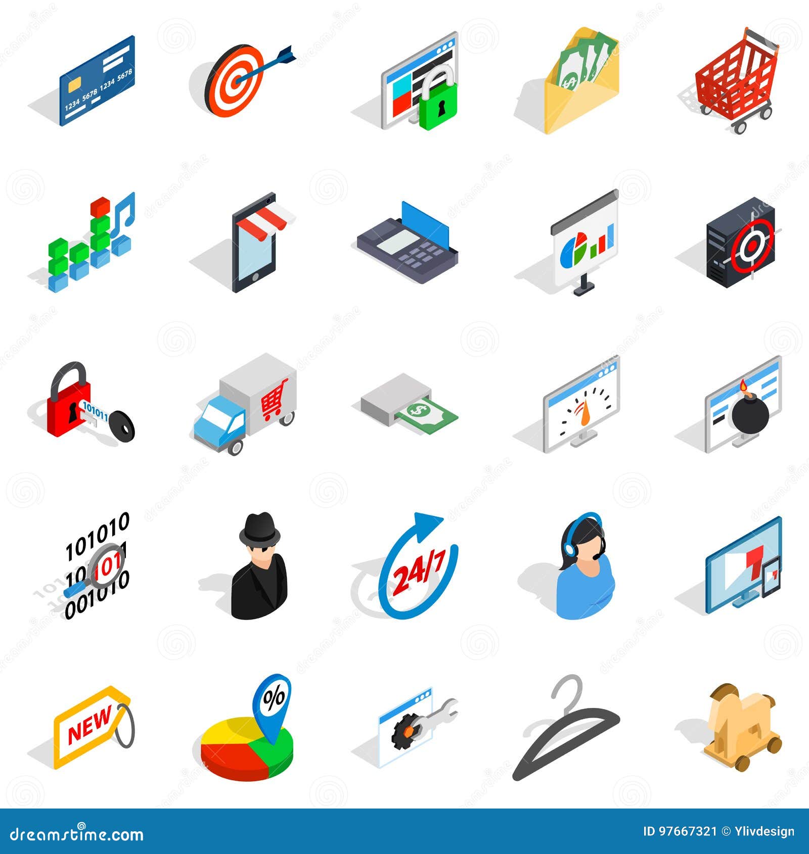 Online Service Icons Set, Isometric Style Stock Vector - Illustration ...