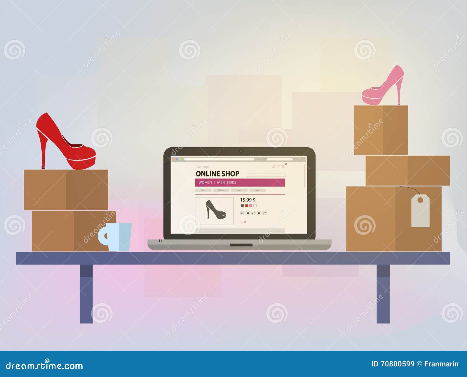 Online Shop the Computer Screen. Stock Vector - Illustration of ...