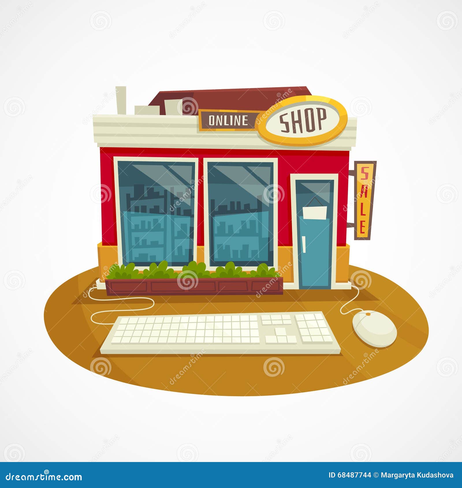 Online Shop Concept with Building and Computer Mouse and Keyboard ...