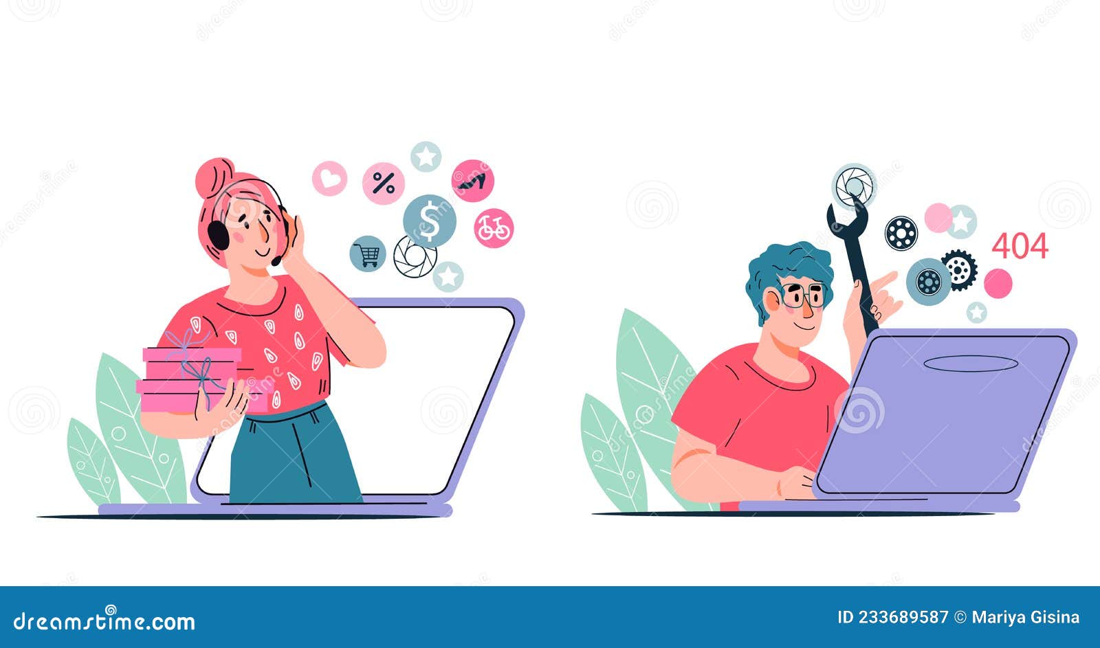 Online Shop Customers Support Services Banners Set. Technical ...