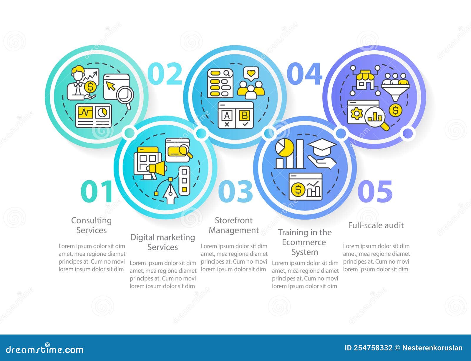 Online Shop Management Services Blue Circle Infographic Template Stock
