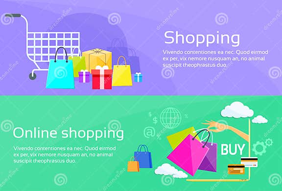 Online Shopping Bag Web Banner Commerce Flat Stock Vector ...