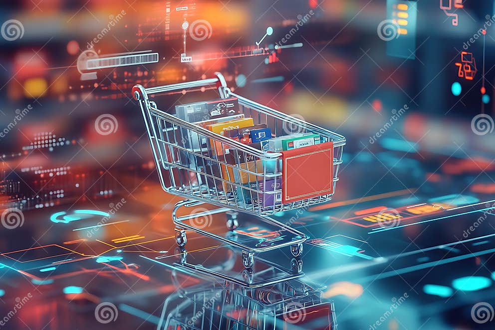 Online Shopping Cart on Digital Interface Stock Illustration ...