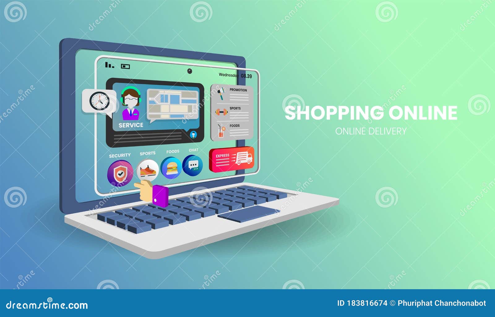 Online Shopping with Computer Vector for Banner Stock Vector ...