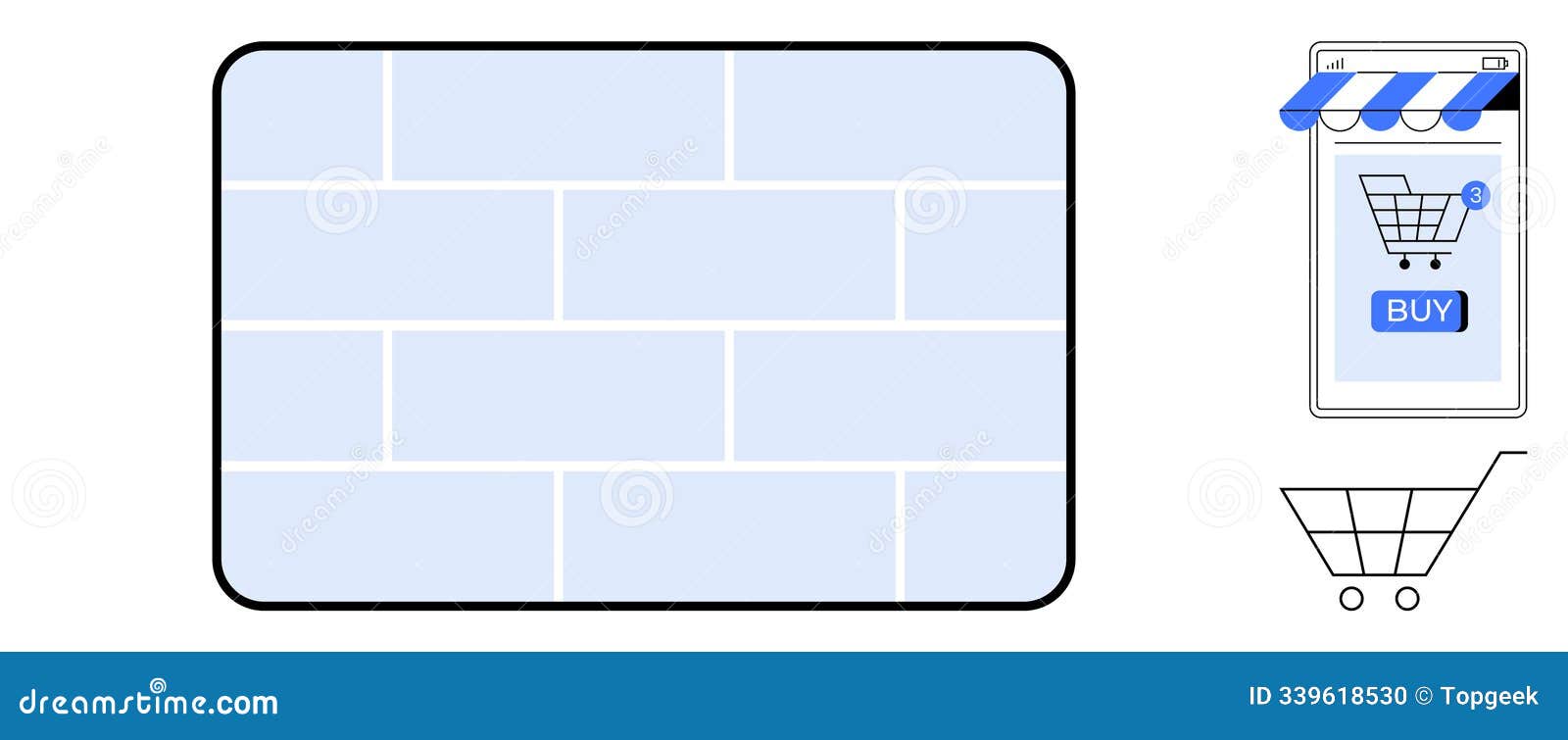 Online Shopping Concept with Cart and Mobile Storefront Blue Tiled ...