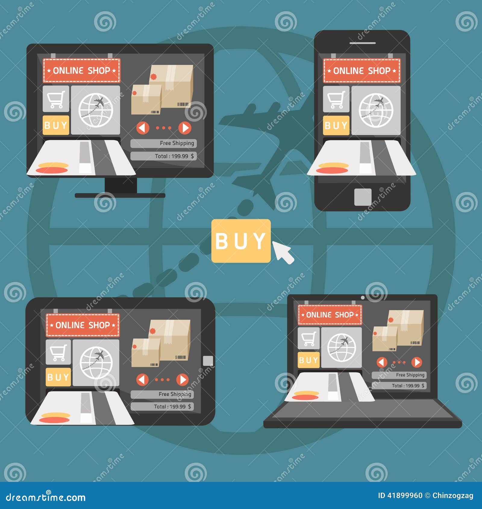 Online Shopping Concept on Computer, Notebook, Smartphone and Ta Stock ...