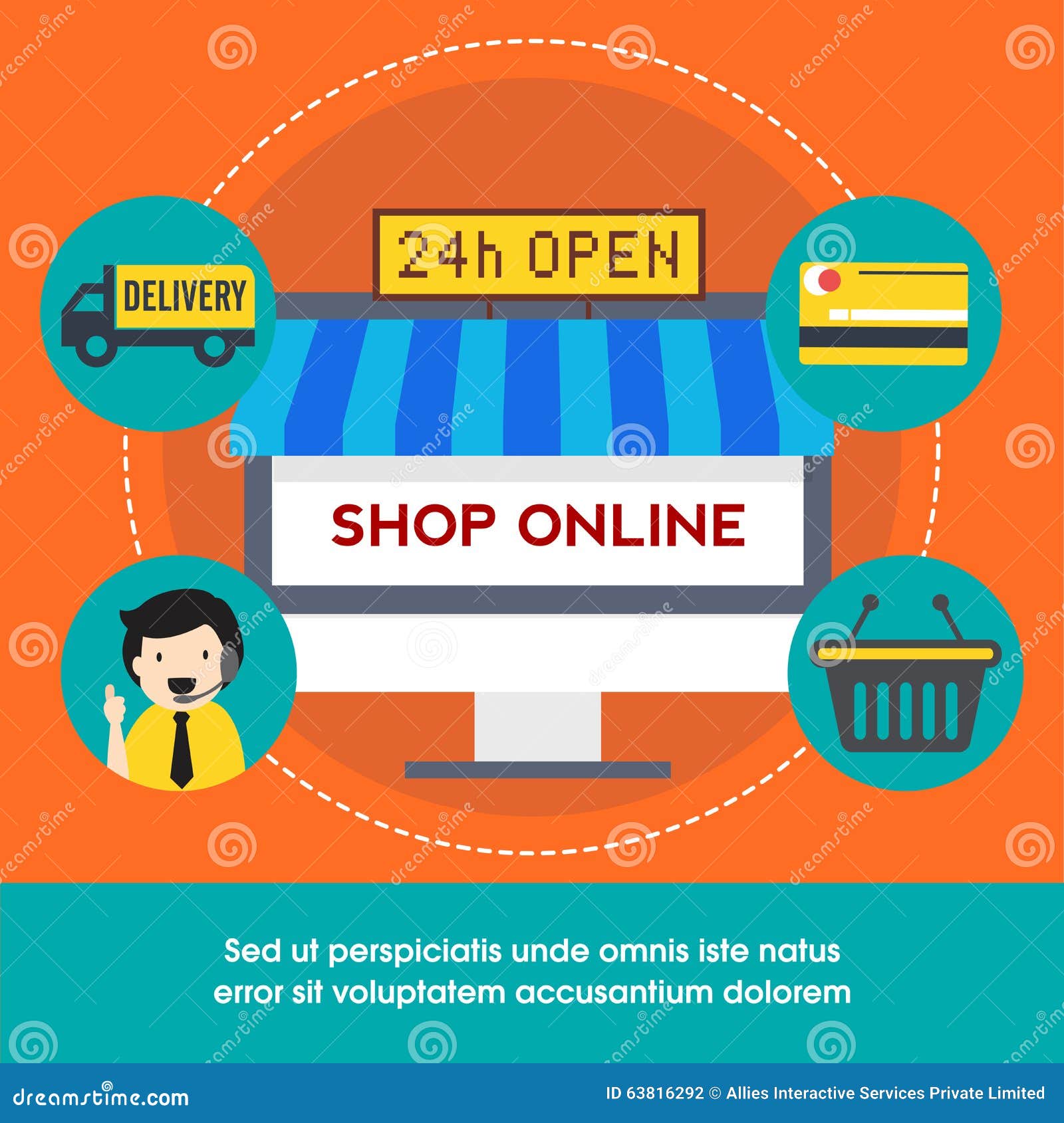 Online Shopping Concept with Creative Elements. Stock Illustration ...