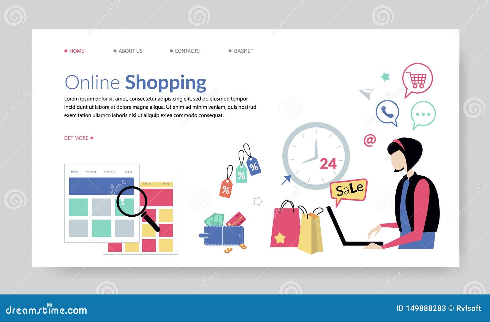 Online Shopping, Creative Website Template Stock Vector - Illustration ...