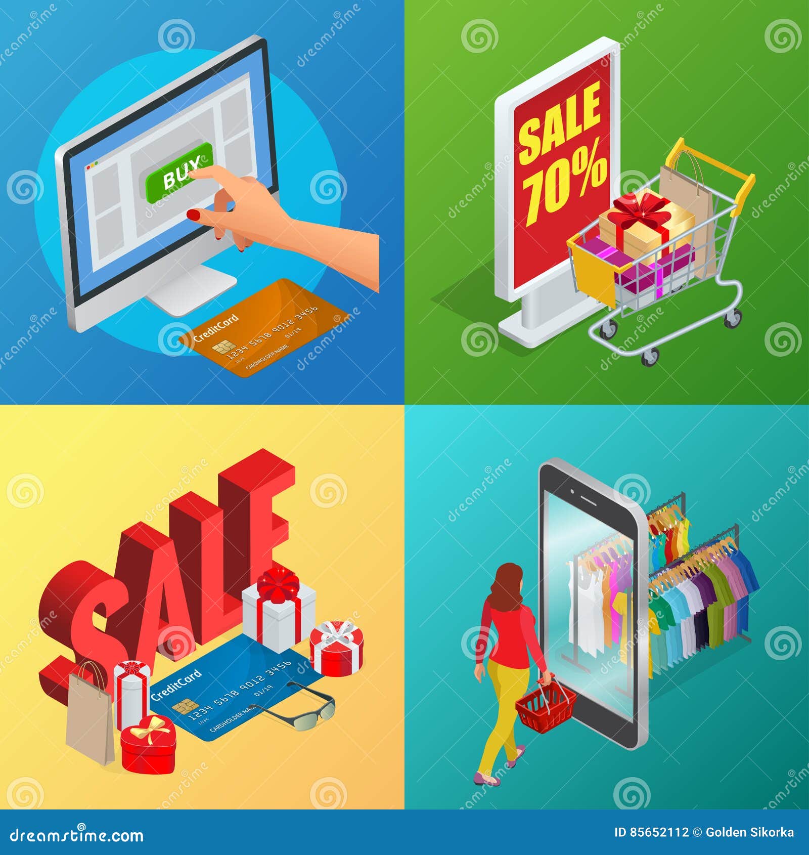 Online Shopping, E-commerce, 24 Hours Customer Support Service Concept ...