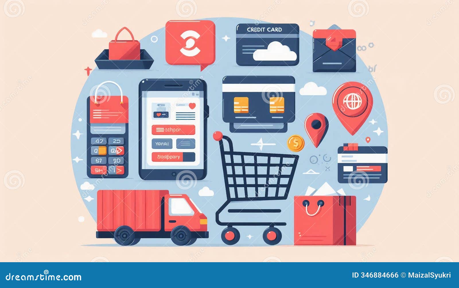 Online Shopping and E-Commerce Vector Illustration Stock Illustration - Illustration of modern ...