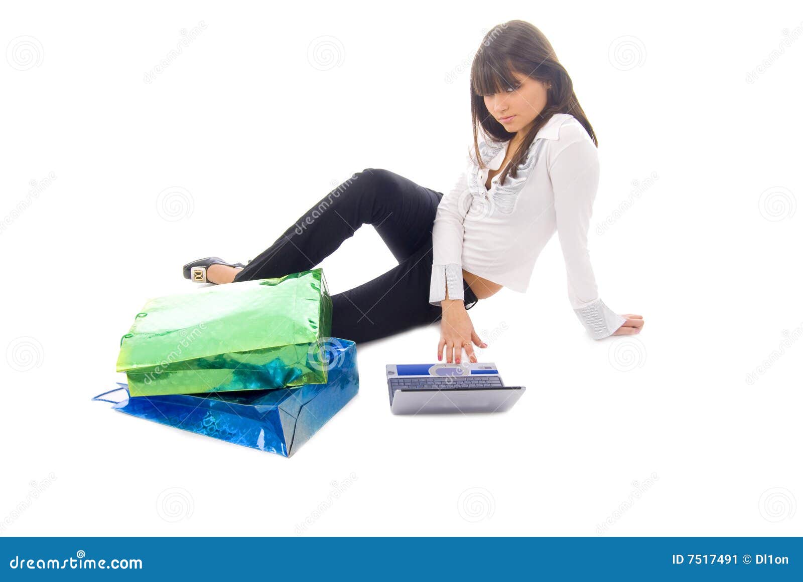 Online shopping girl stock image. Image of happy, black - 7517491