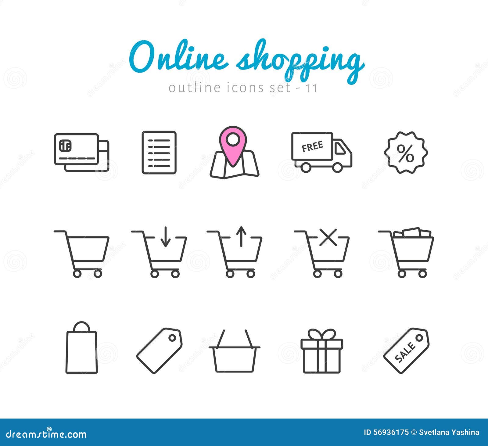 Online shopping icons stock vector. Illustration of delivery - 56936175