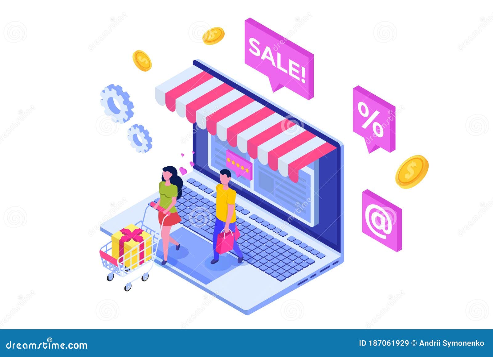 Online Shopping Isometric Concept with Characters. Ecommerce Retail on Device Stock Vector ...