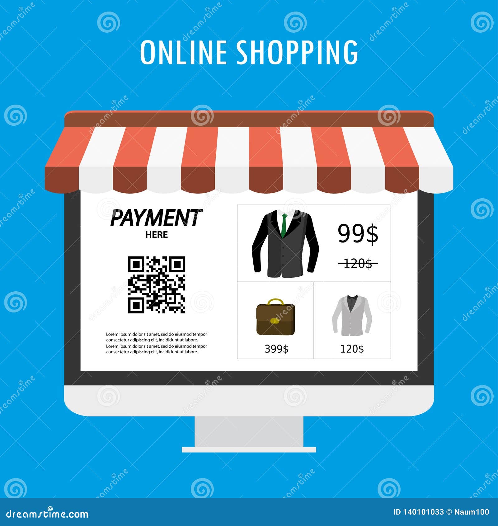 Online Shopping,monitor Screen with Store Application and Qr Code for ...