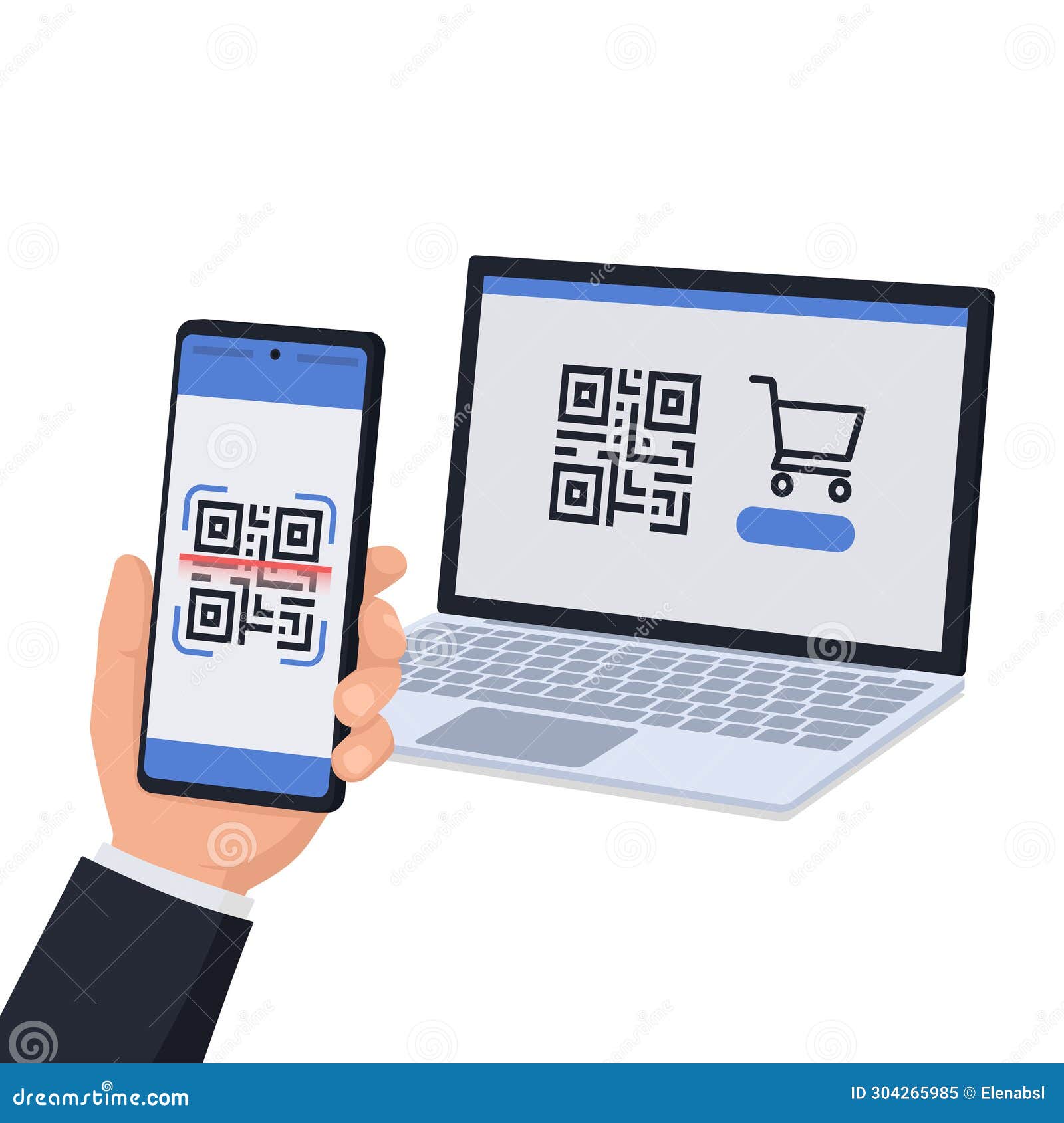 Online Shopping and QR Code Payments Stock Vector - Illustration of ...