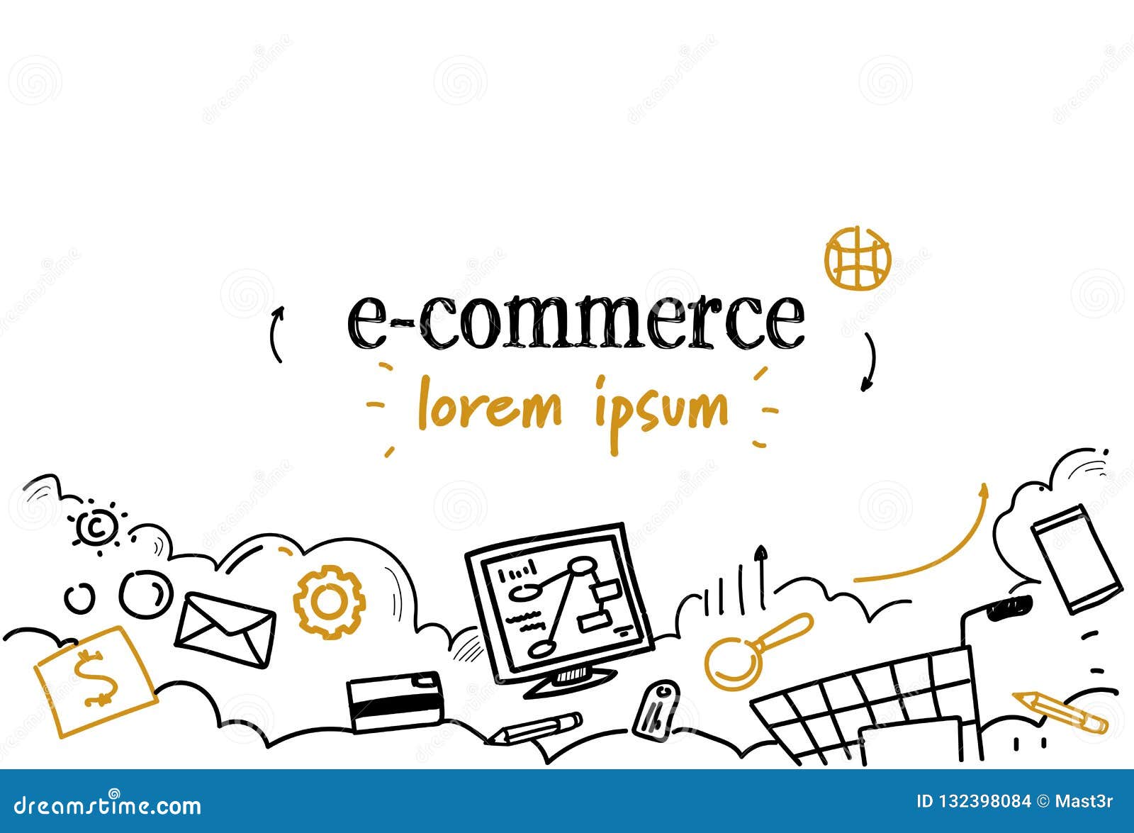 Online Shopping Technology E-commerce Concept Sketch Doodle Horizontal ...