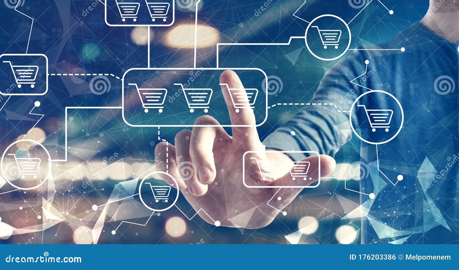 Online Shopping Theme with a Man on City Background Stock Photo - Image ...