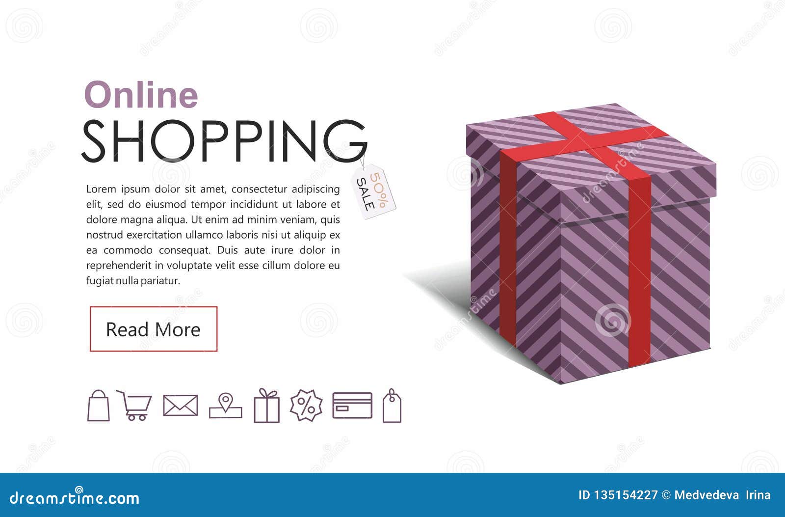 Online Shopping Web Banner with Gift Box and Icons. 3D Stock Vector ... Online Shopping Web Banner with Gift Box and Icons. 3D Stock Vector ...