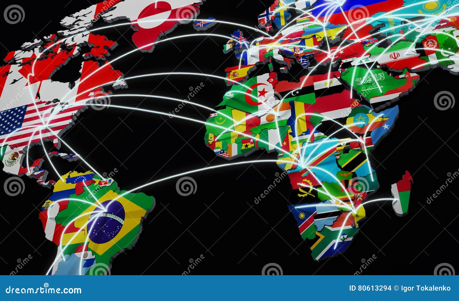 Online Shopping in World Map 3d Illustration on Black Stock ...