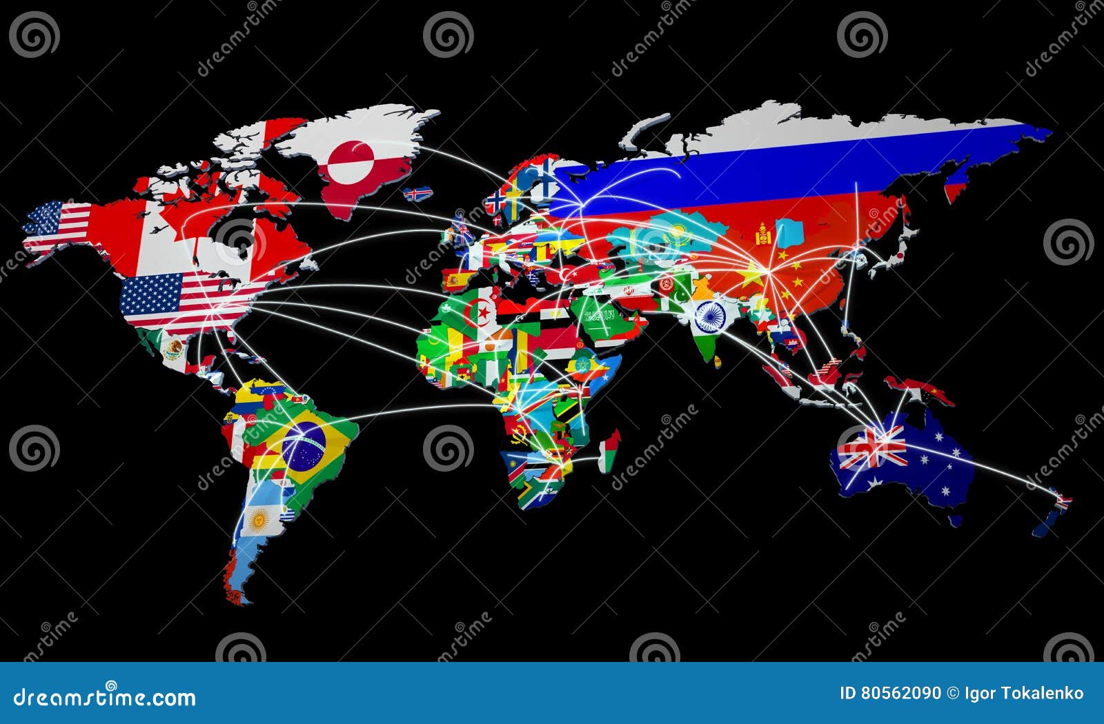 Online Shopping in World Map 3d Rendering on Black Stock Illustration ...