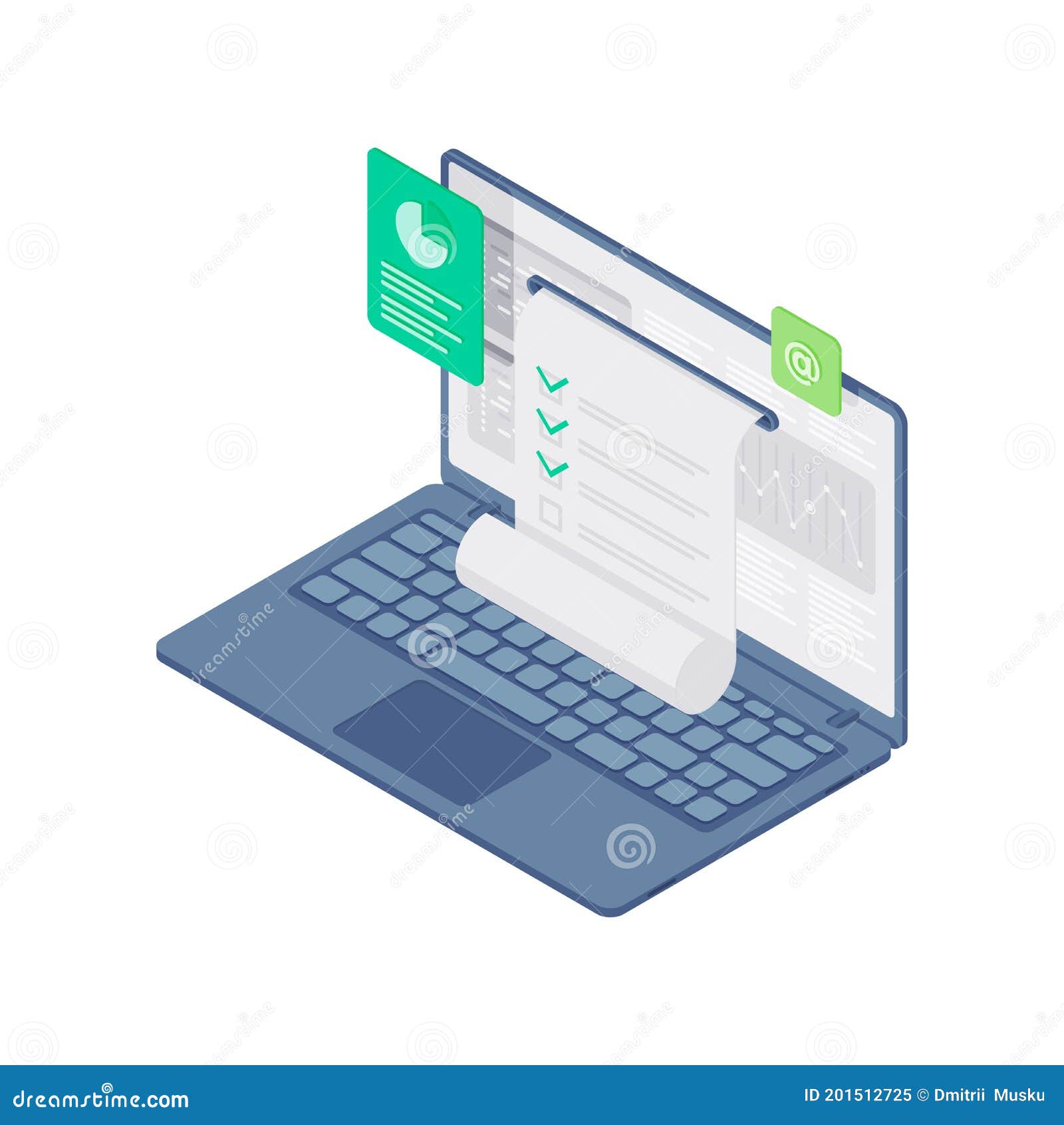 Online Statistical Testing Isometric Vector Illustration. Notebook with ...