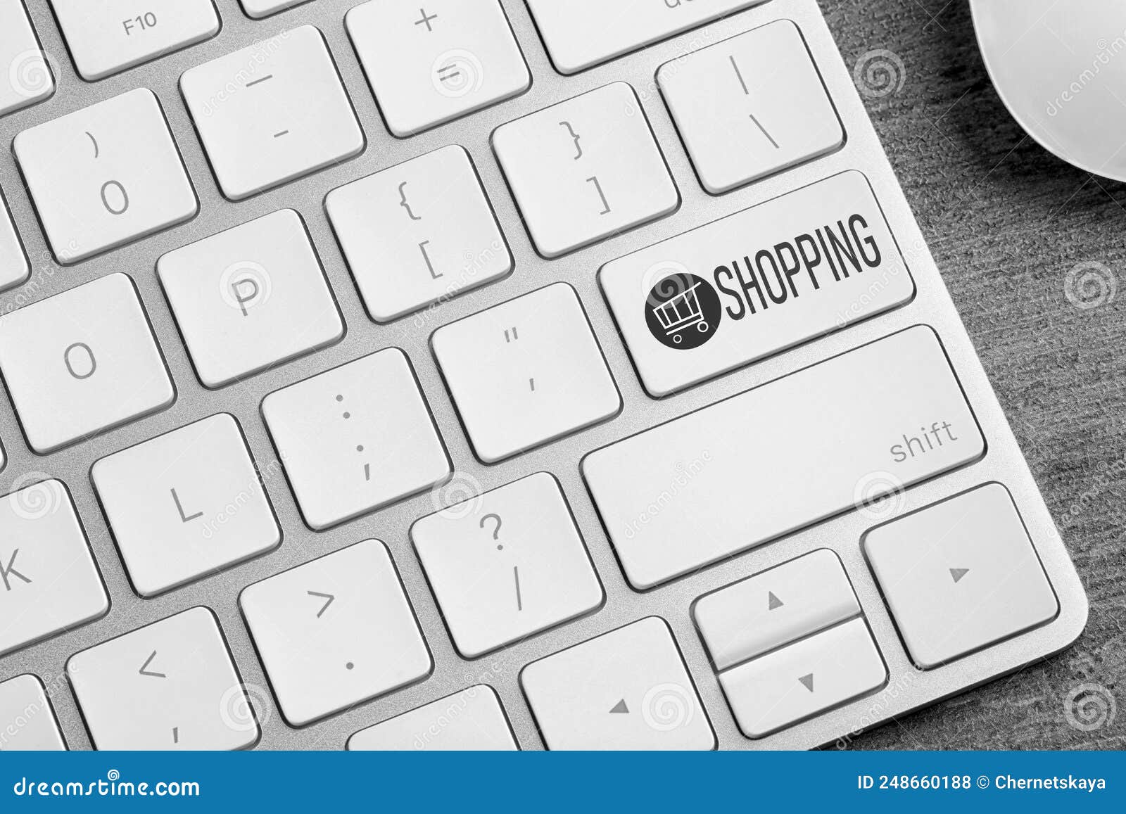 Online Store. Button with Word SHOPPING on Computer Keyboard, Top View ...