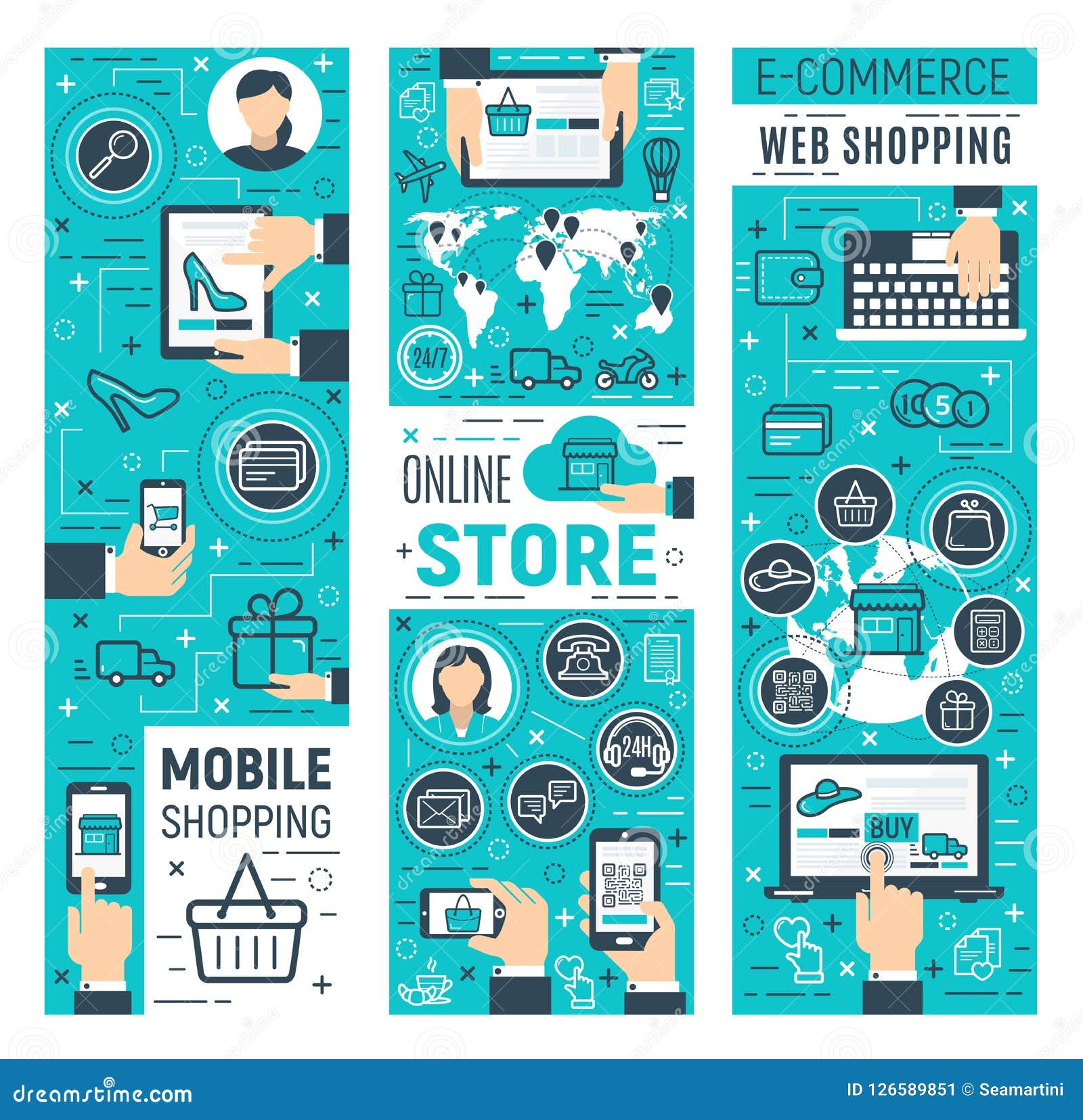 Online Store and Computer E-commerce Technology Stock Vector ...