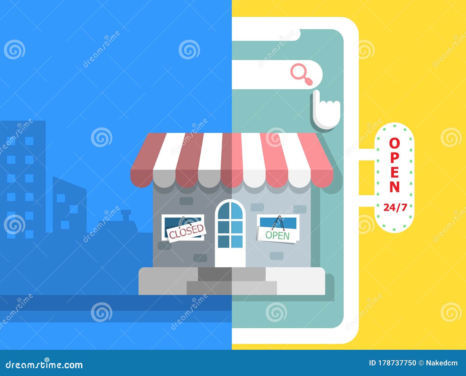 Online Store Open and Local Store Closed Stock Vector - Illustration of ...