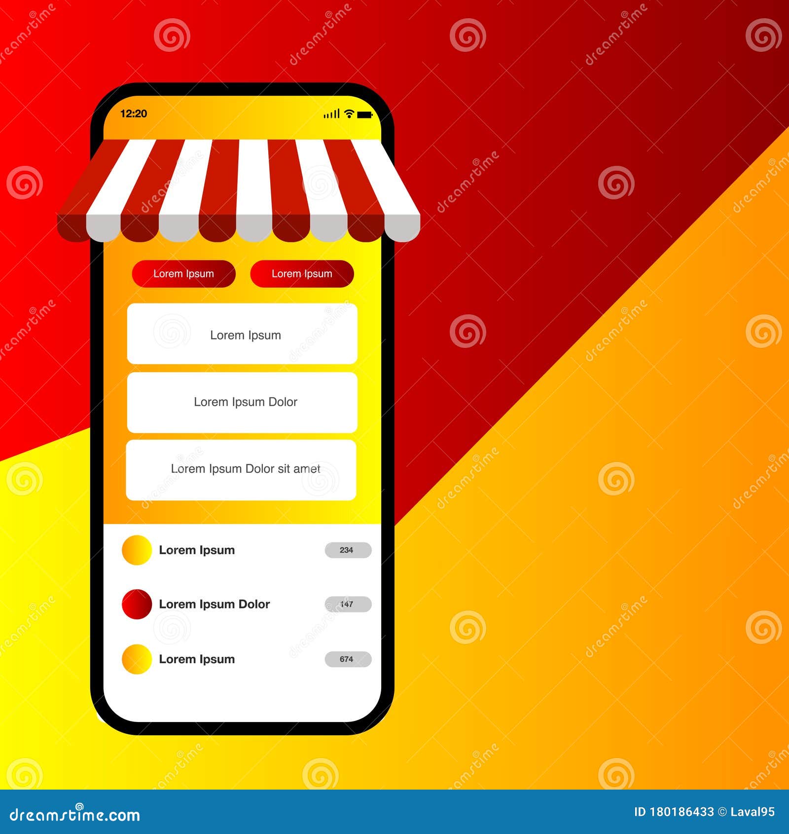Online Store in a Smartphone, Bright Red and Yellow Mobile App Design ...