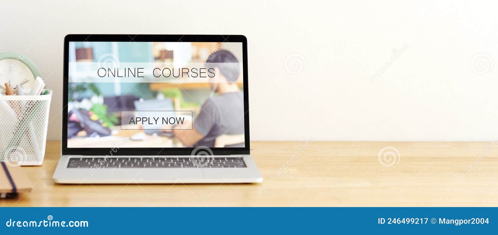 Online Study Class, E Learning Web Banner on Laptop Screen Background ...