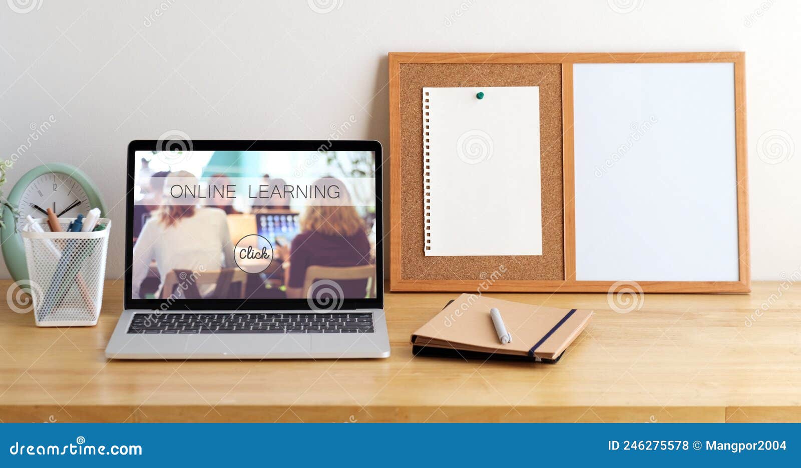 Online Study Class, E Learning Web Banner on Laptop Screen Background ...