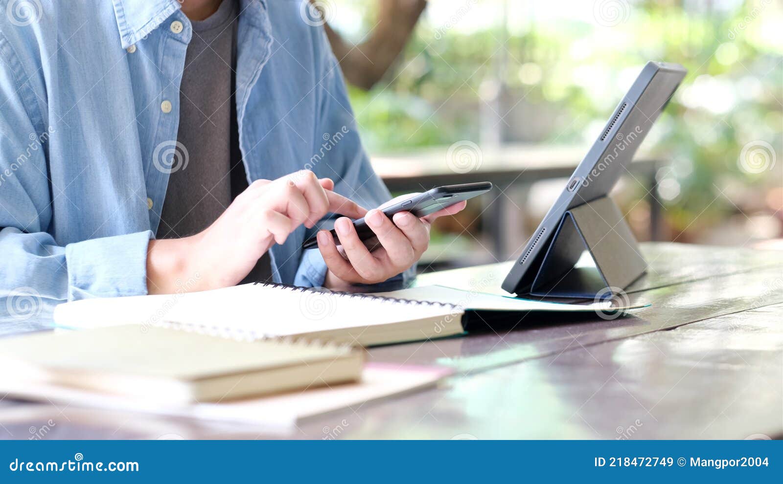 Online Study Class, Man Hand Student Using Mobile Phone and Digital ...