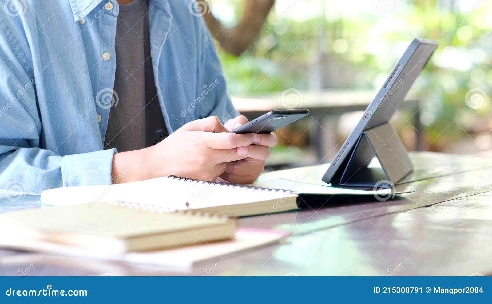 Online Study Class, Man Hand Student Using Mobile Phone and Digital ...