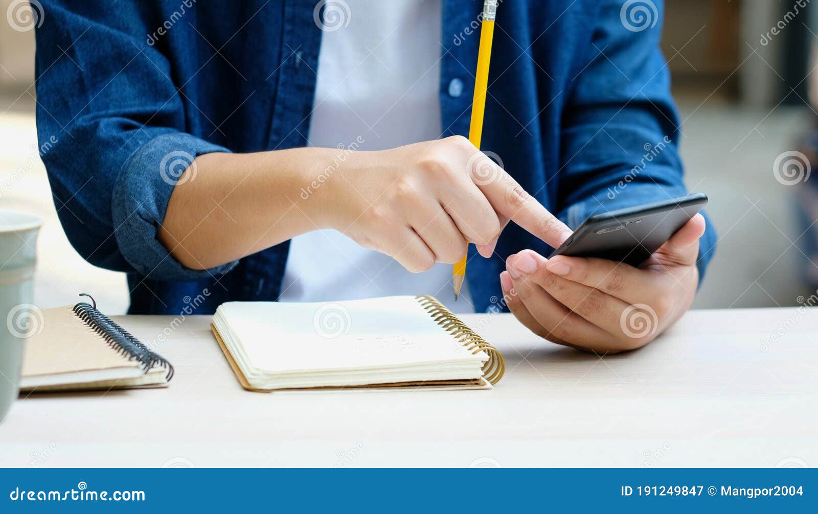 Online Study Class, Man Hand Using Mobile Phone for Digital Home Study ...