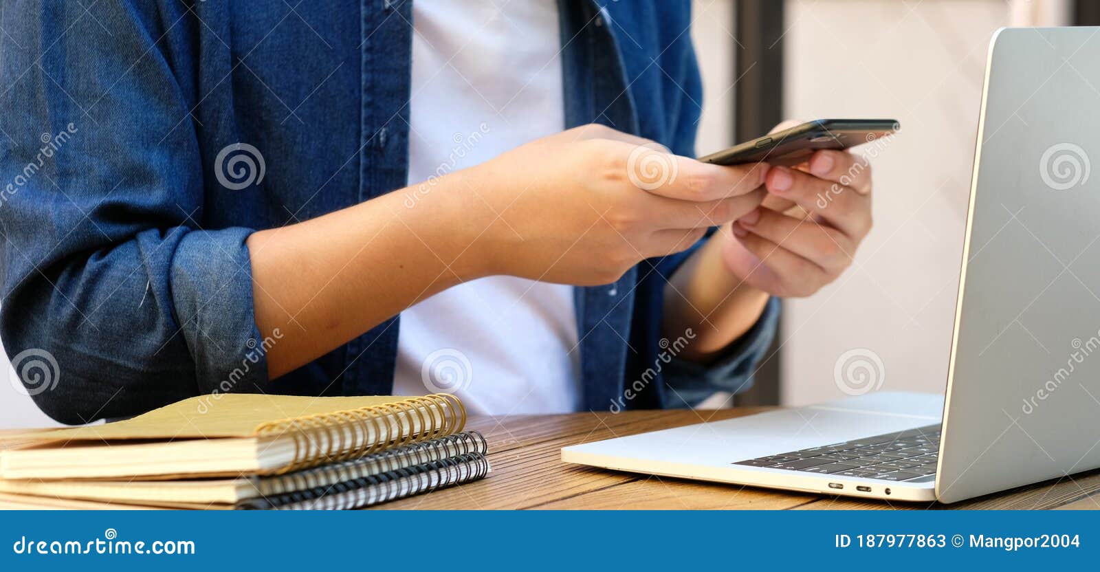 Online Study, Student Man Hand Using Mobile Phone and Laptop Computer ...
