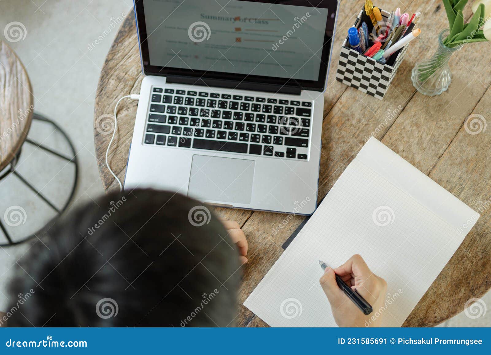Online Studying Concept a Black-haired Student Doing His Homework by ...