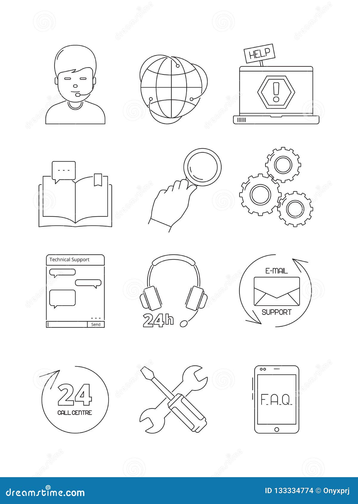Online Support Icons. Call Center Admin Computer Chat 24h Helping ...