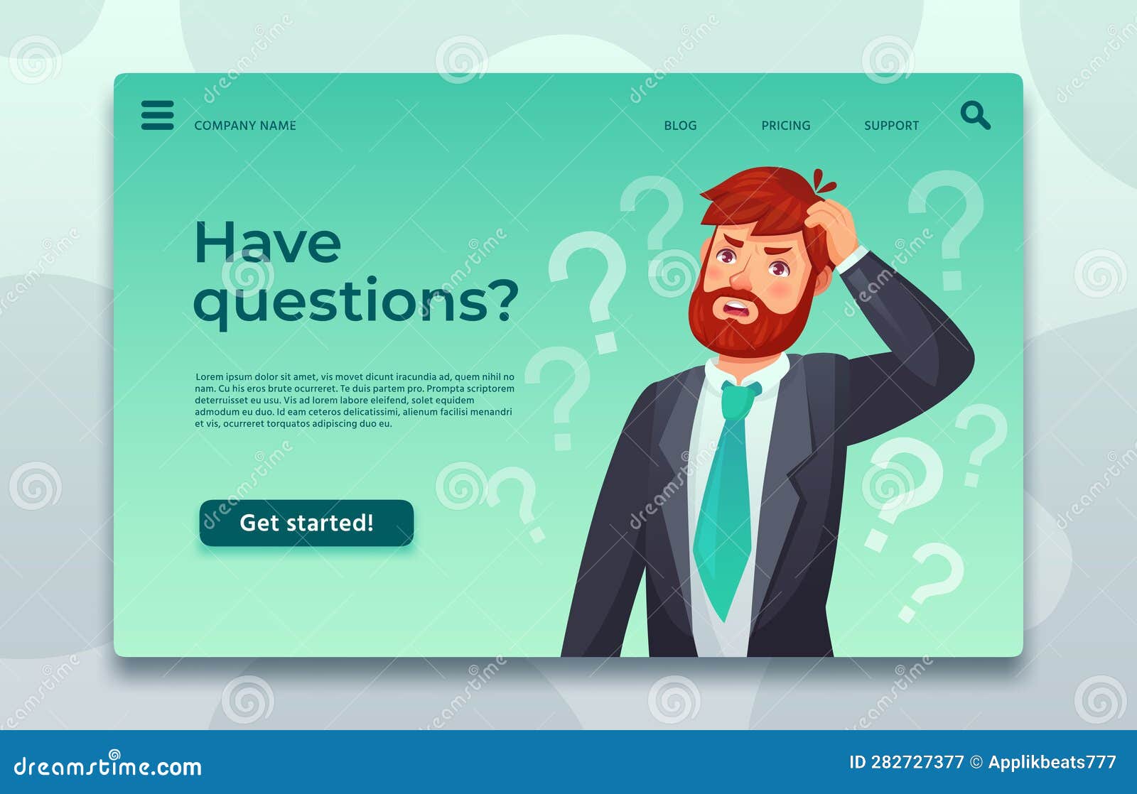 Online Support Landing Page. Have Questions Web Page, Male Asking ...