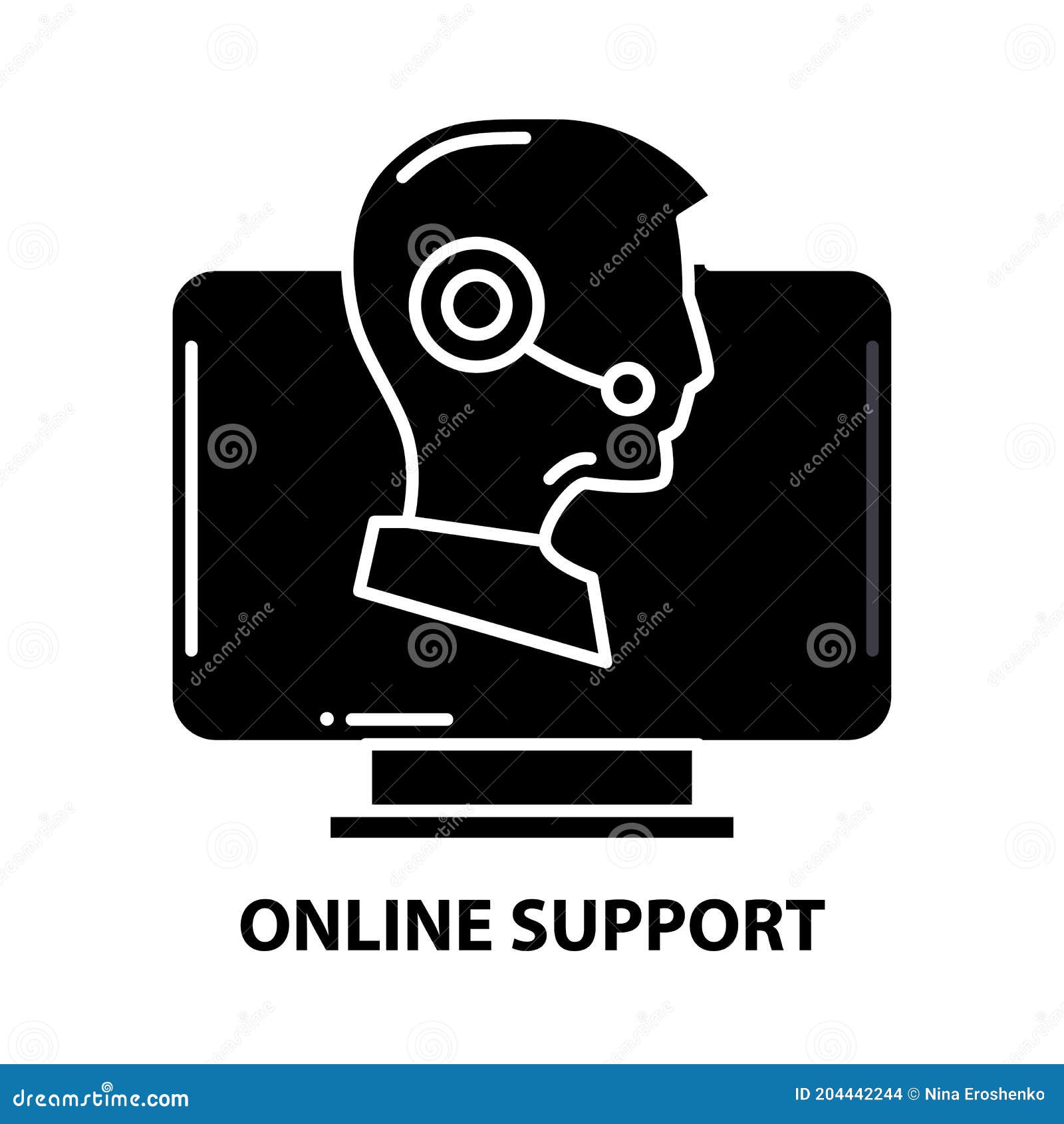 Online Support Symbol Icon, Black Vector Sign with Editable Strokes ...