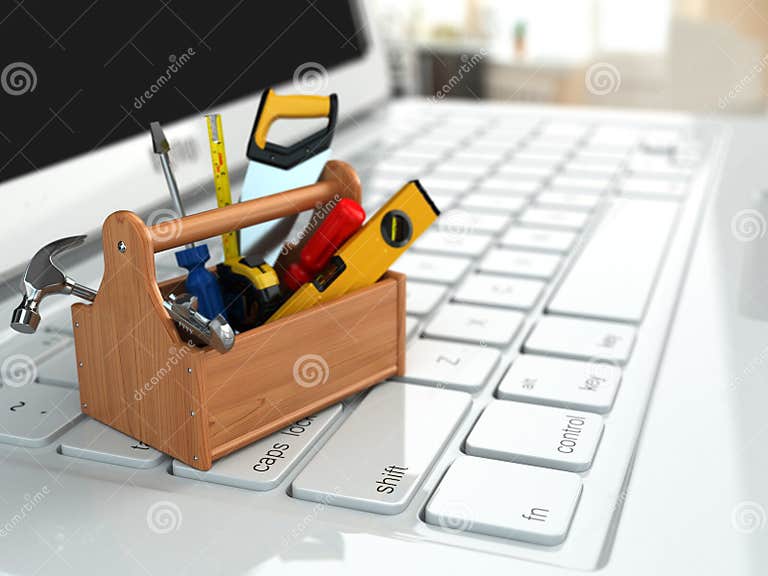 Online Support. Toolbox with Tools on Laptop Stock Illustration ...