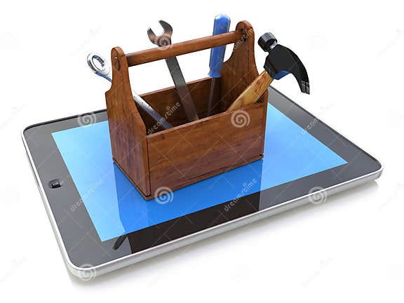 Online Support. Toolbox with Tools on Tablet Pc Stock Illustration ...