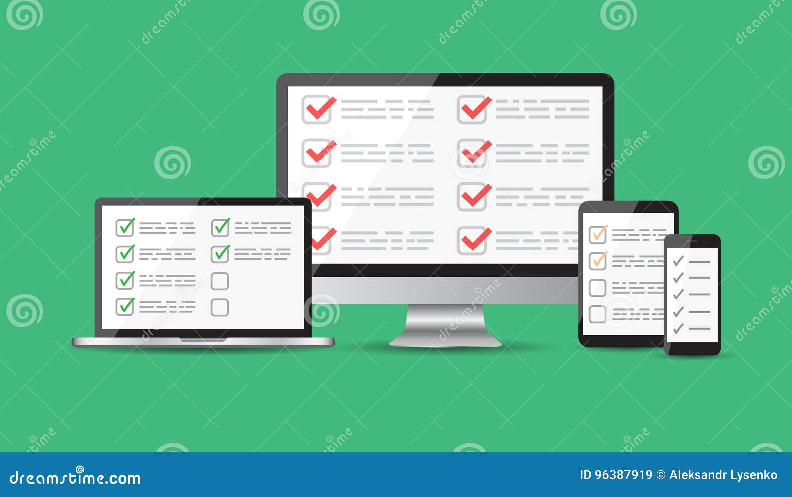 Online Survey, Checklist Set. Tablet, Computer, Mobile Blank Screen ...