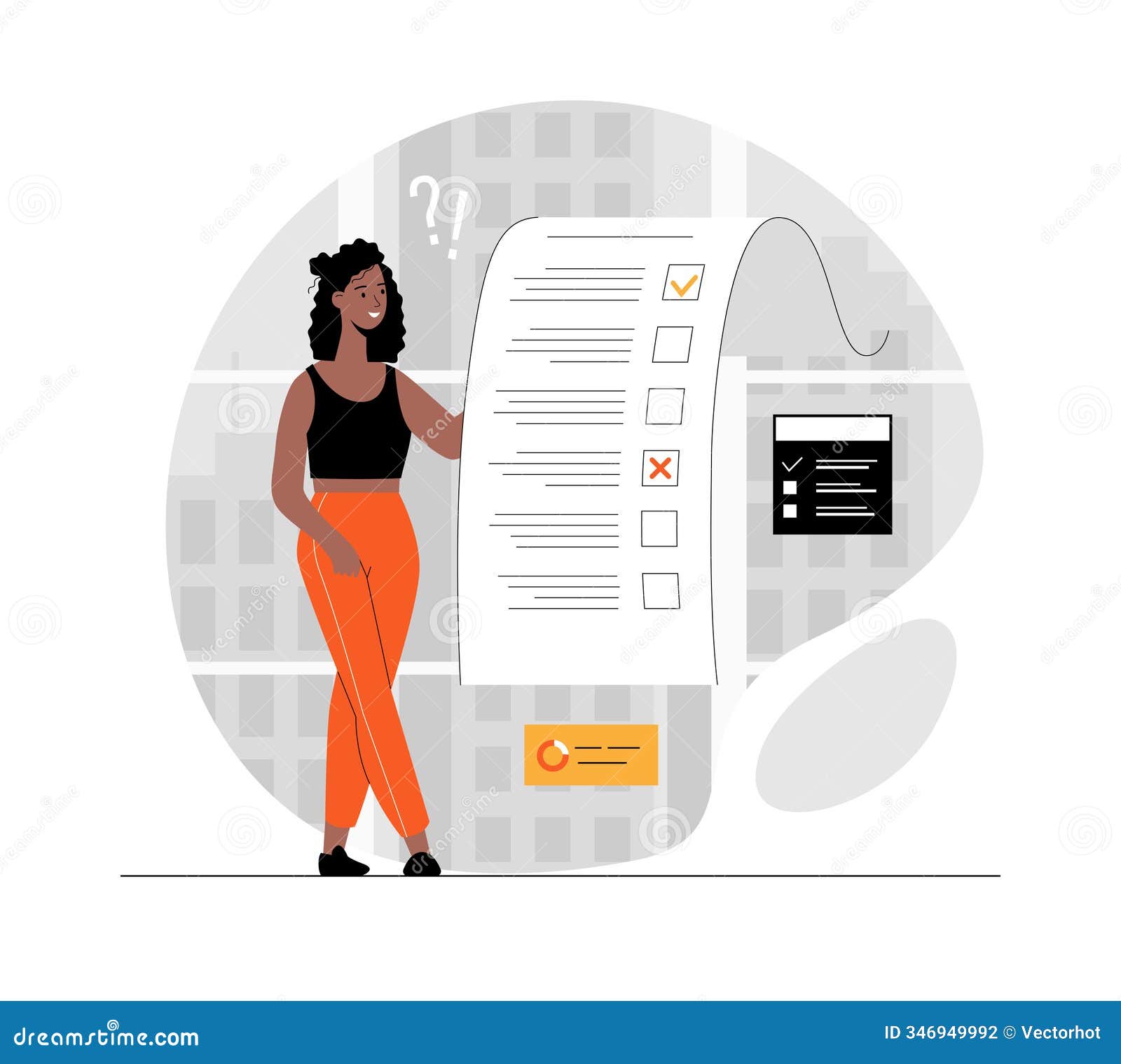 Online Survey Concept. Woman with Digital Document, Checklist ...