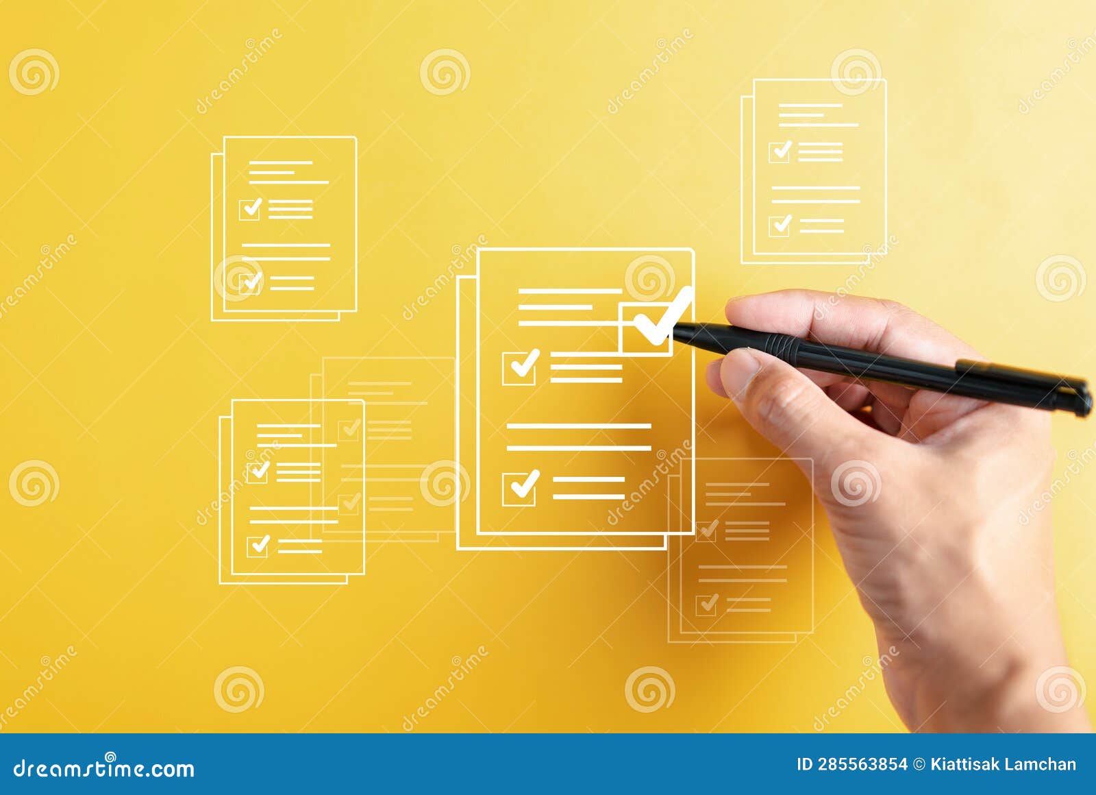 Online Survey Filling Out and Digital Form Checklist by Laptop Computer, Document Management ...
