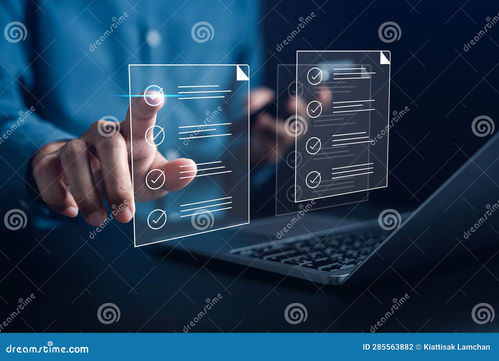 Online Survey Filling Out and Digital Form Checklist by Laptop Computer ...