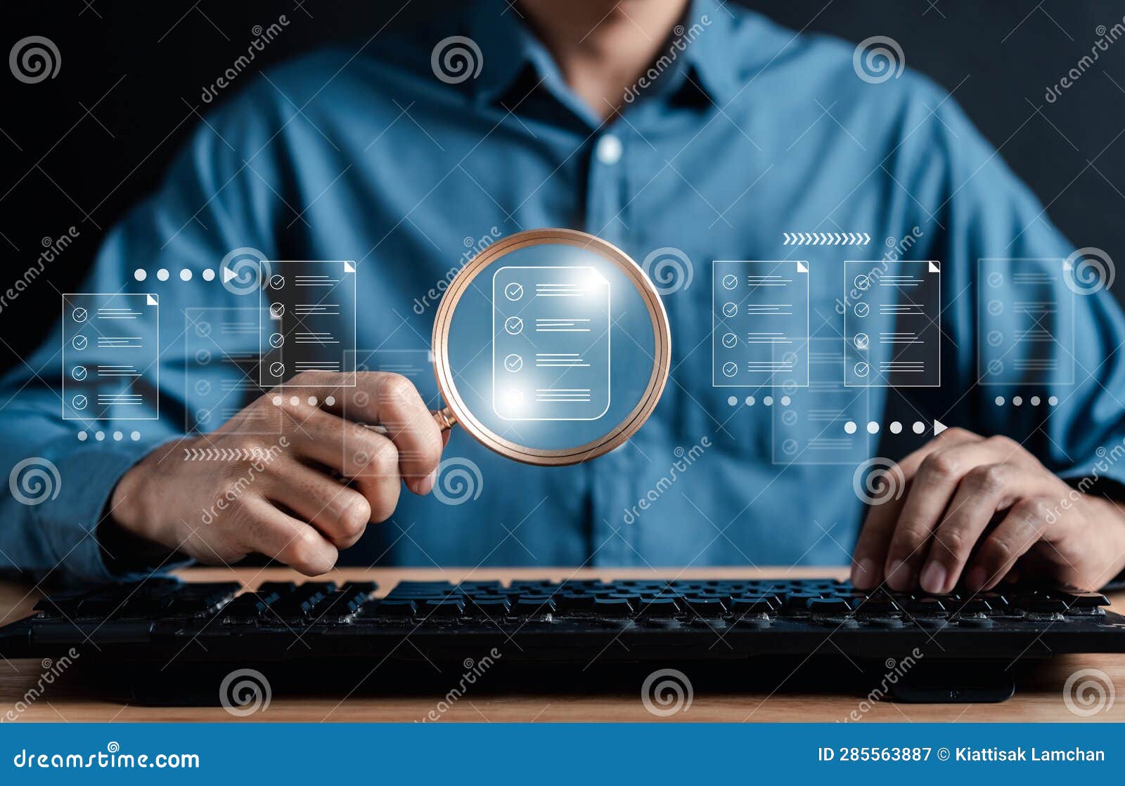 Online Survey Filling Out and Digital Form Checklist by Laptop Computer, Document Management ...